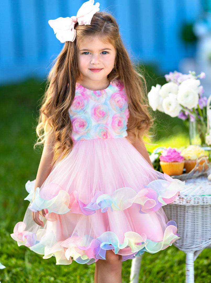 Small Classic Mia Belle Girls Rainbow Roses Elegant Tutu Dress Dressy ...