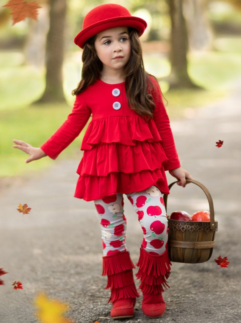 Clearance sale Mia Belle Girls Apple Adore Tiered Tunic & Legging Set ...