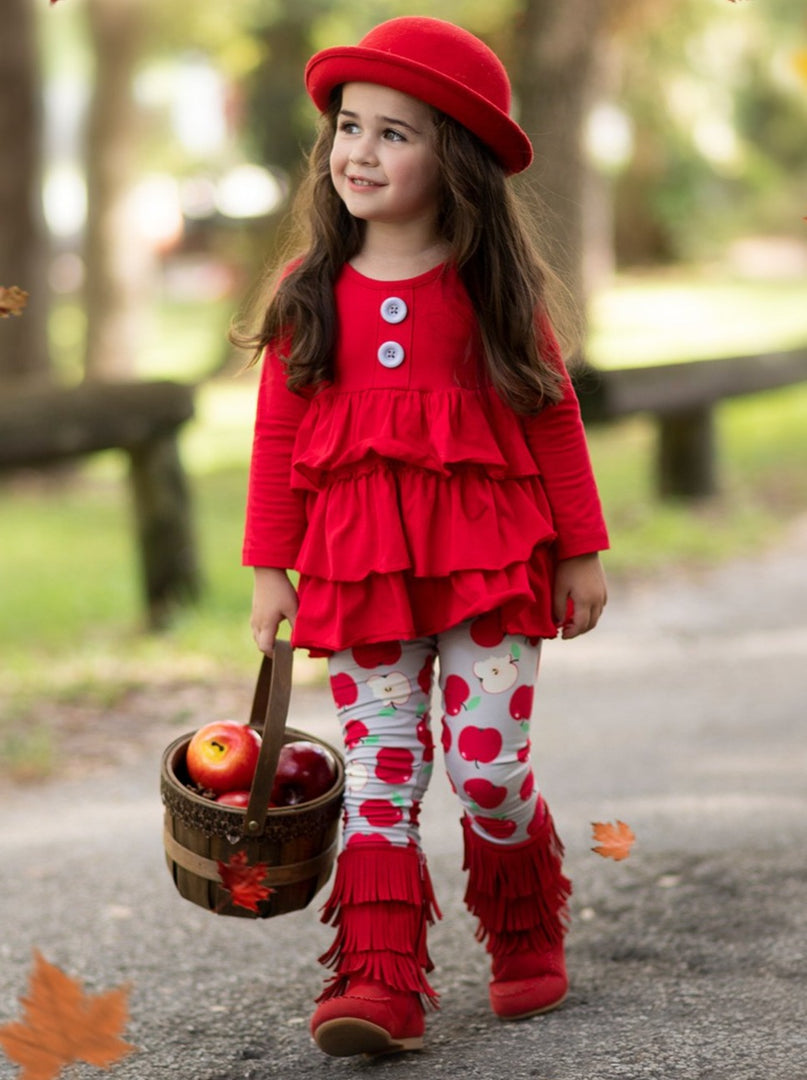 Clearance sale Mia Belle Girls Apple Adore Tiered Tunic & Legging Set ...